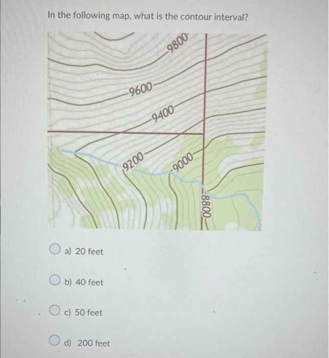 Solved In the following map, what is the contour interval? | Chegg.com