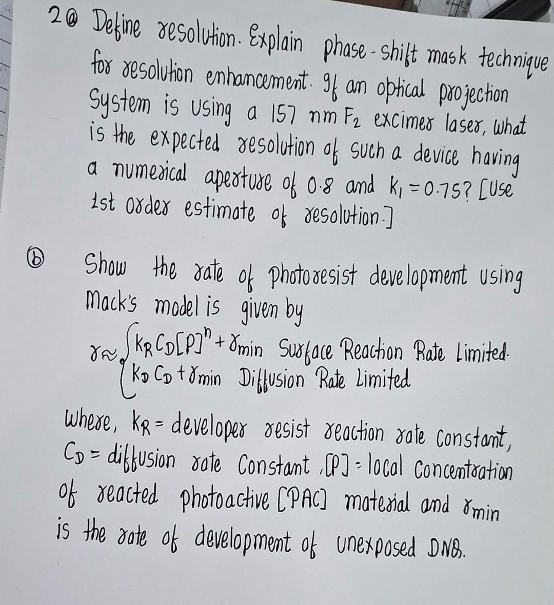 Solved 2@ Define resolution. Explain phase-shijt mask | Chegg.com