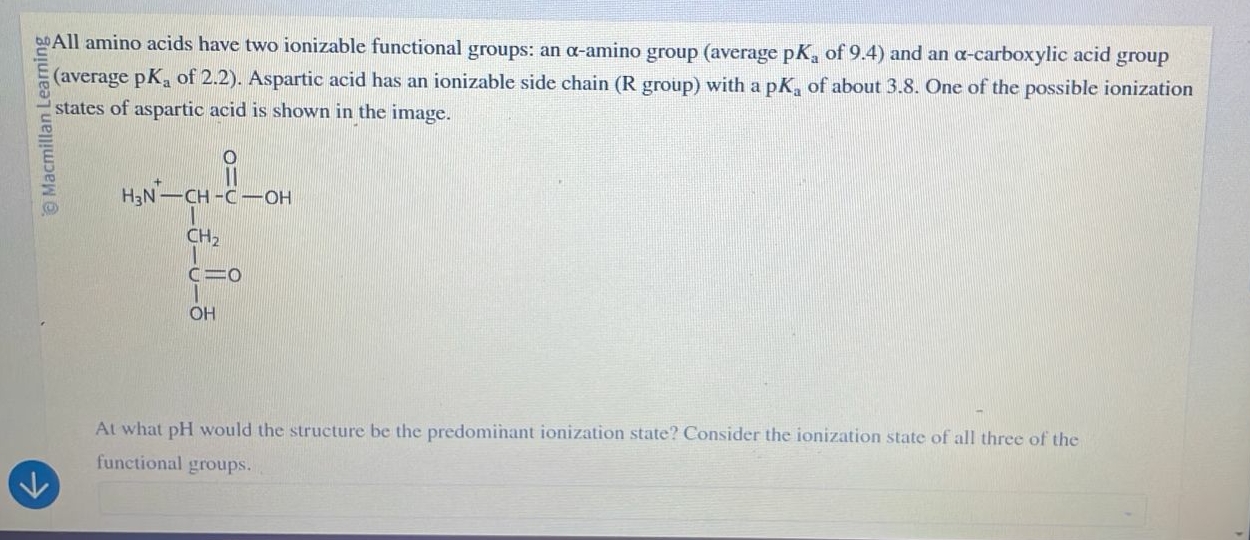 Solved (average pKa ﻿of 2.2 ). ﻿Aspartic acid has an | Chegg.com
