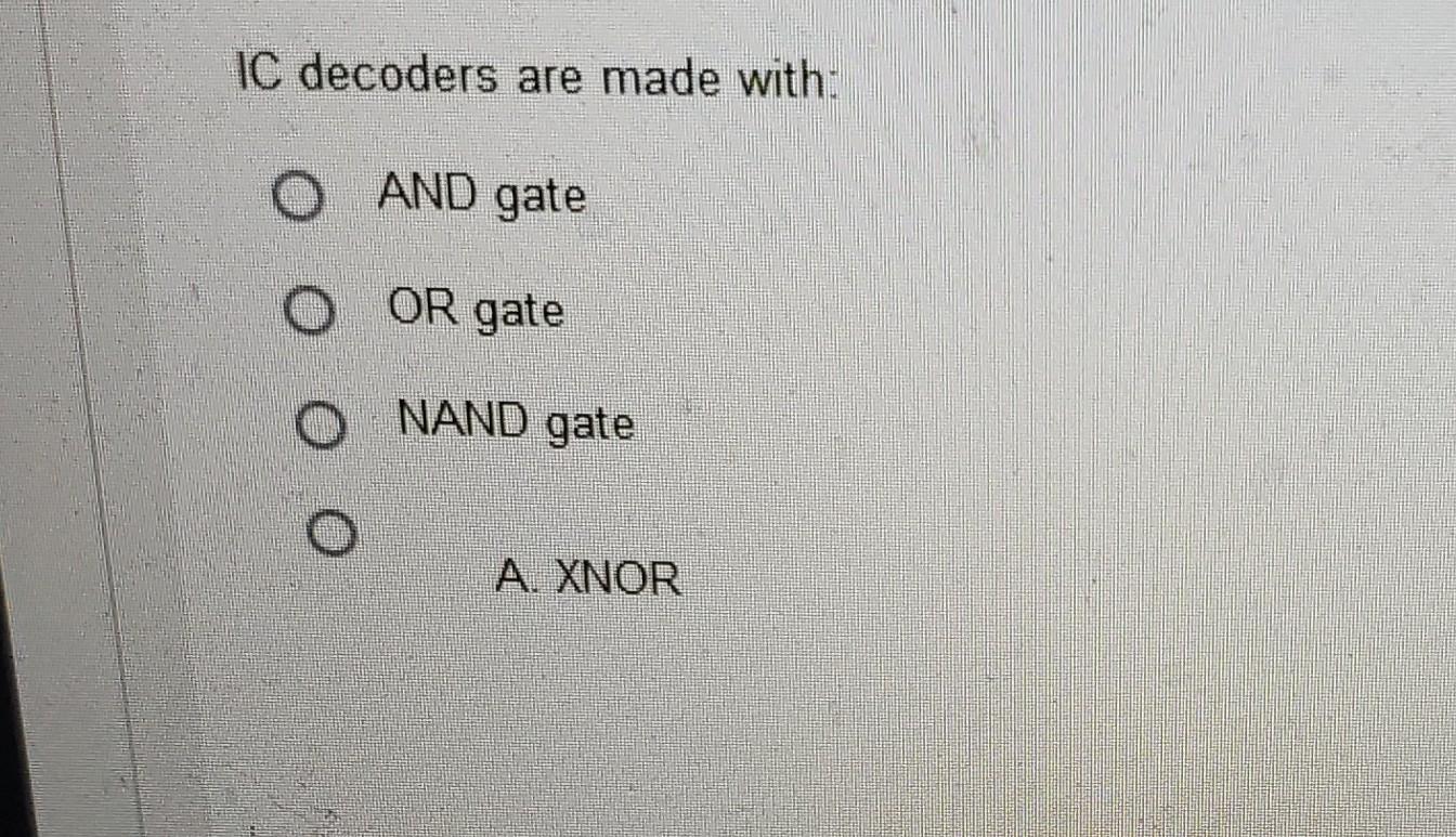 Solved IC decoders are made with: AND gate OR gate NAND gate | Chegg.com