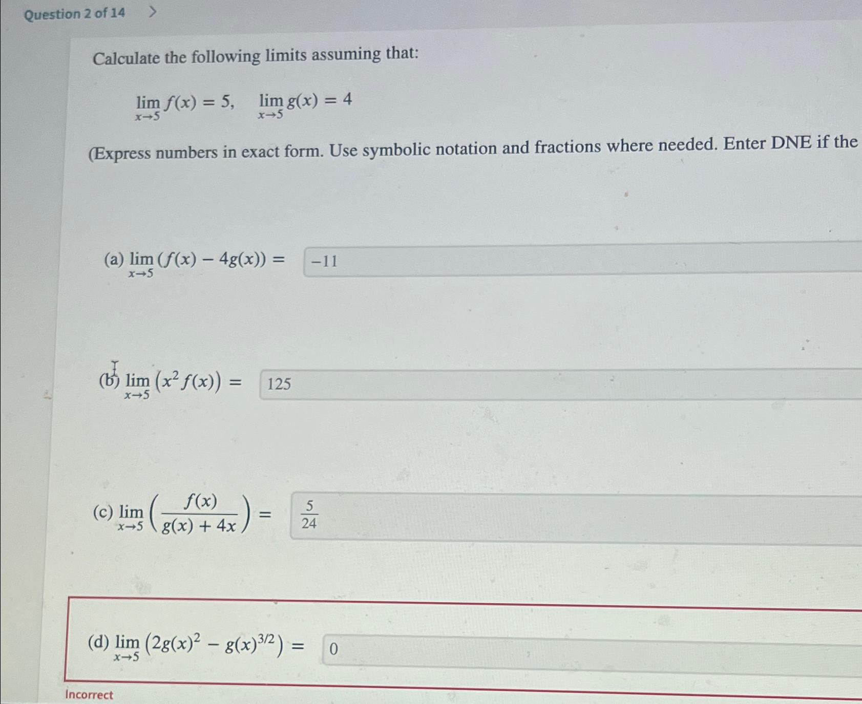 Solved Question 2 ﻿of 14Calculate the following limits | Chegg.com