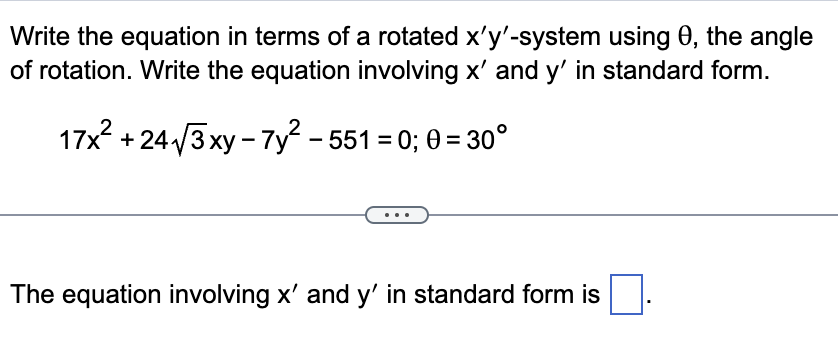 Solved Write the equation in terms of a rotated x'y'-system | Chegg.com