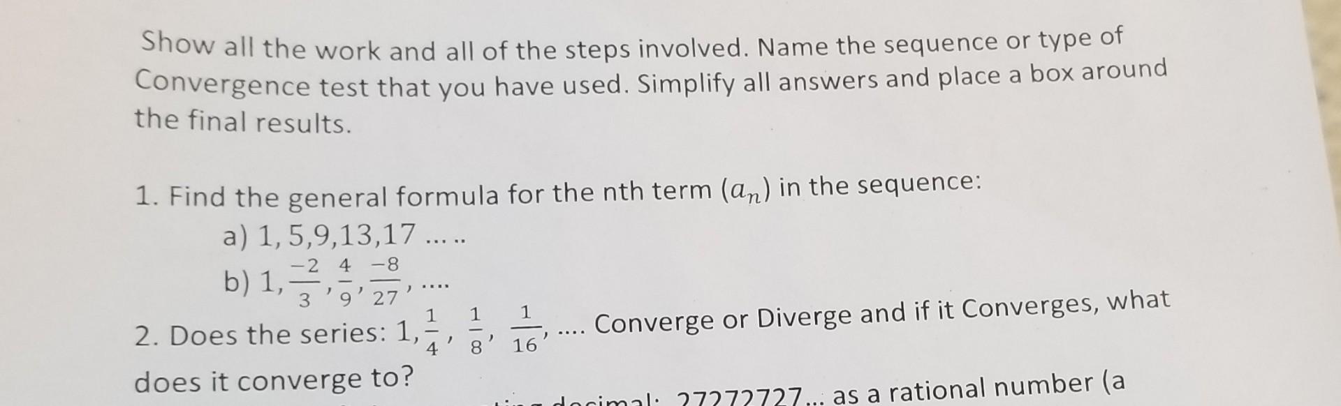 Solved Show all the work and all of the steps involved. Name | Chegg.com