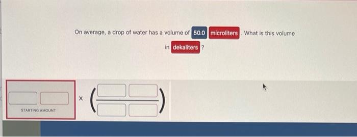 Solved On average, a drop of water has a volume of 50.0 What | Chegg.com