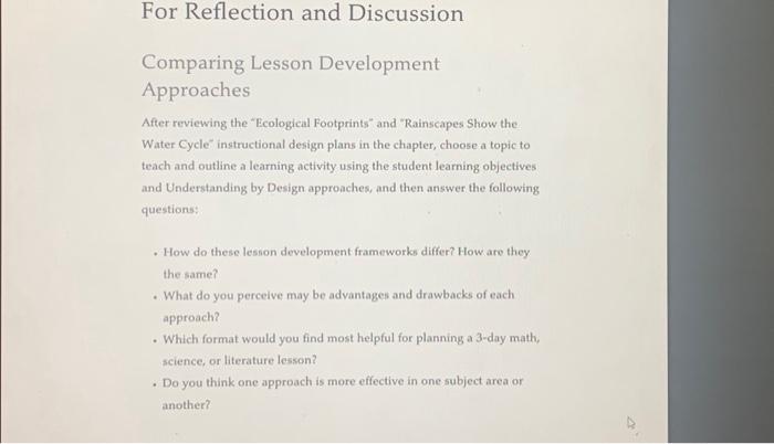 For Reflection and Discussion Comparing Lesson | Chegg.com