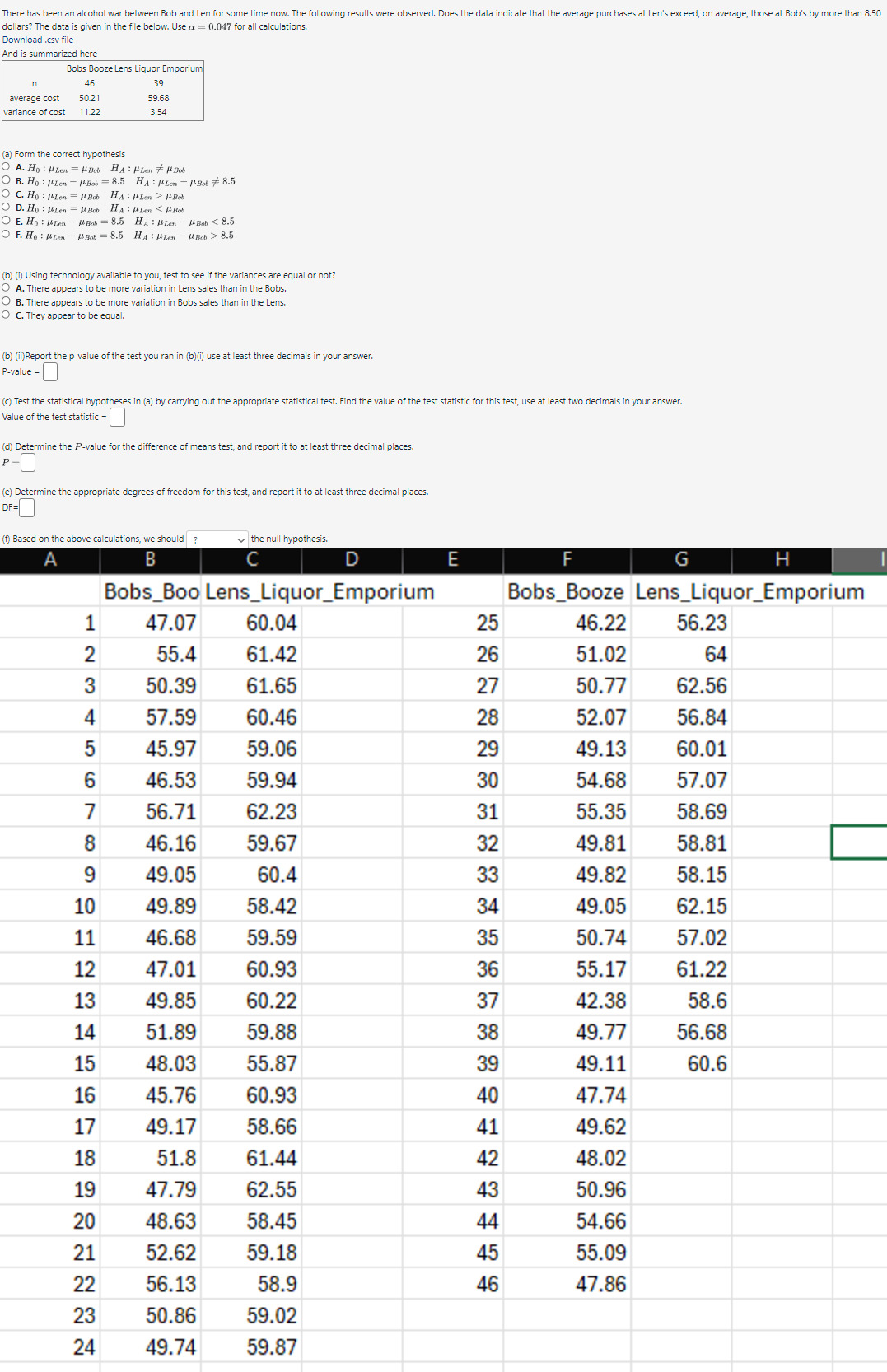 Solved All of the Data and related questions are in the | Chegg.com