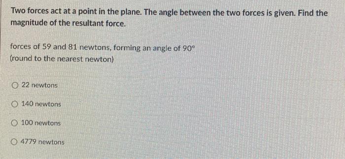 Solved Two forces act at a point in the plane. The angle | Chegg.com