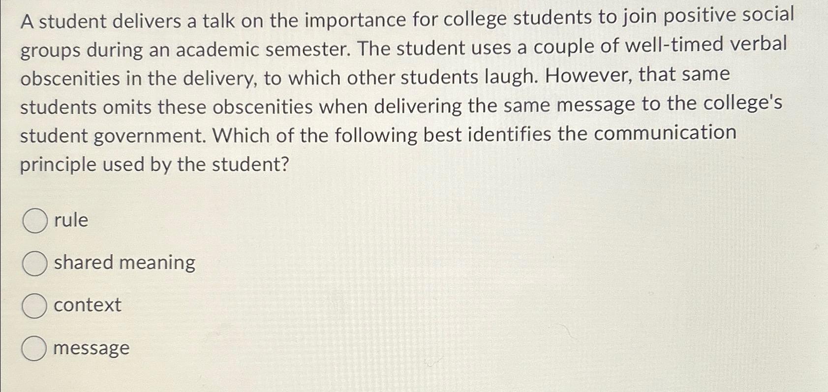 Solved A student delivers a talk on the importance for | Chegg.com