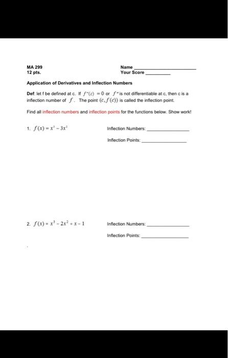 Solved Application of Derivatives and Inflection Numbers | Chegg.com
