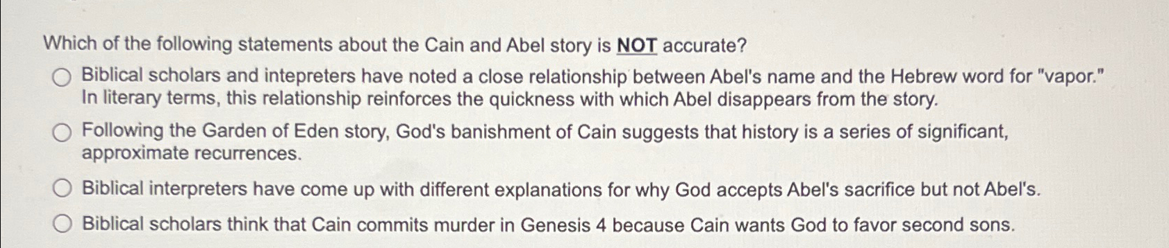 Solved Which of the following statements about the Cain and | Chegg.com