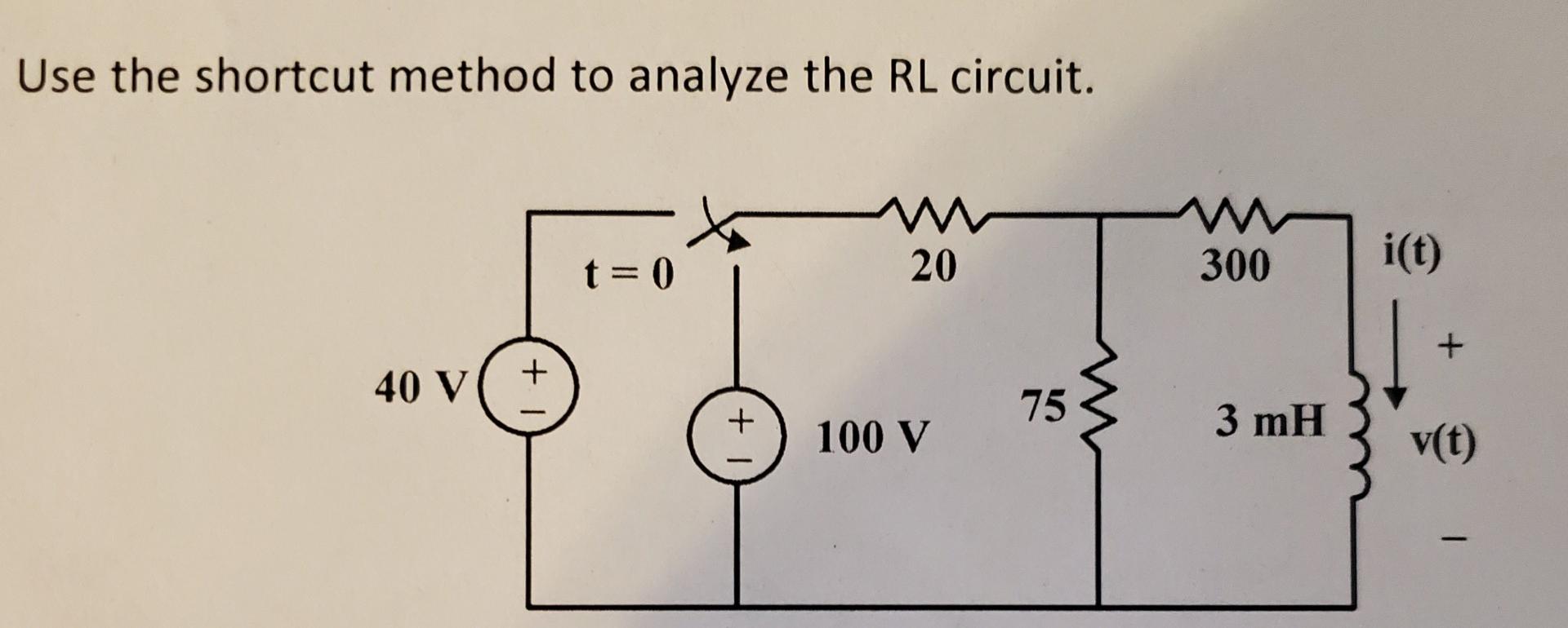 Solved Use the shortcut method to analyze the RL circuit. | Chegg.com