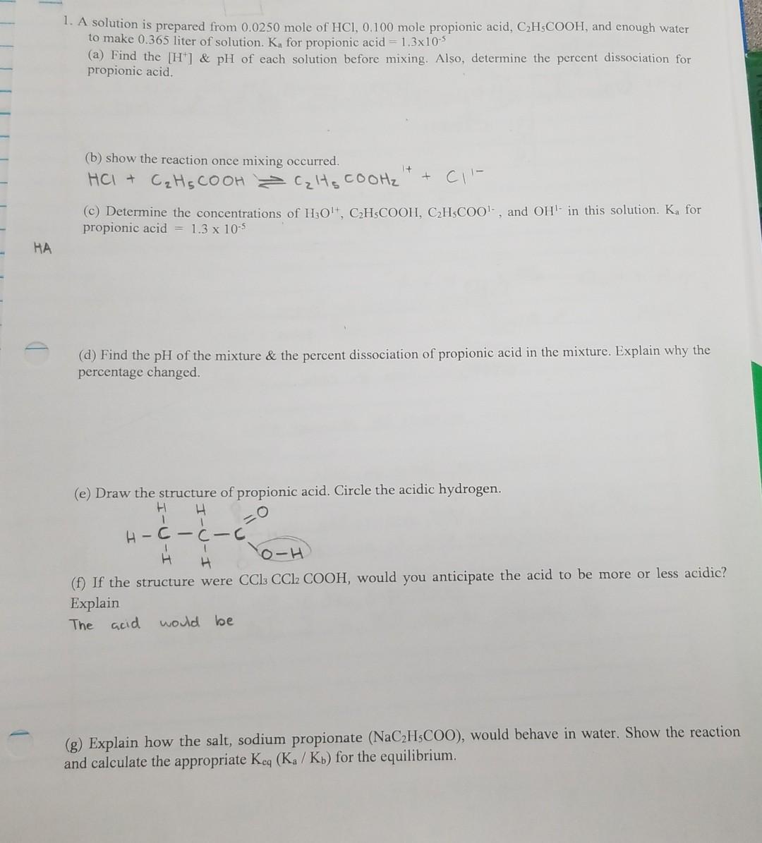 Solved 1. A solution is prepared from 0.0250 mole of | Chegg.com