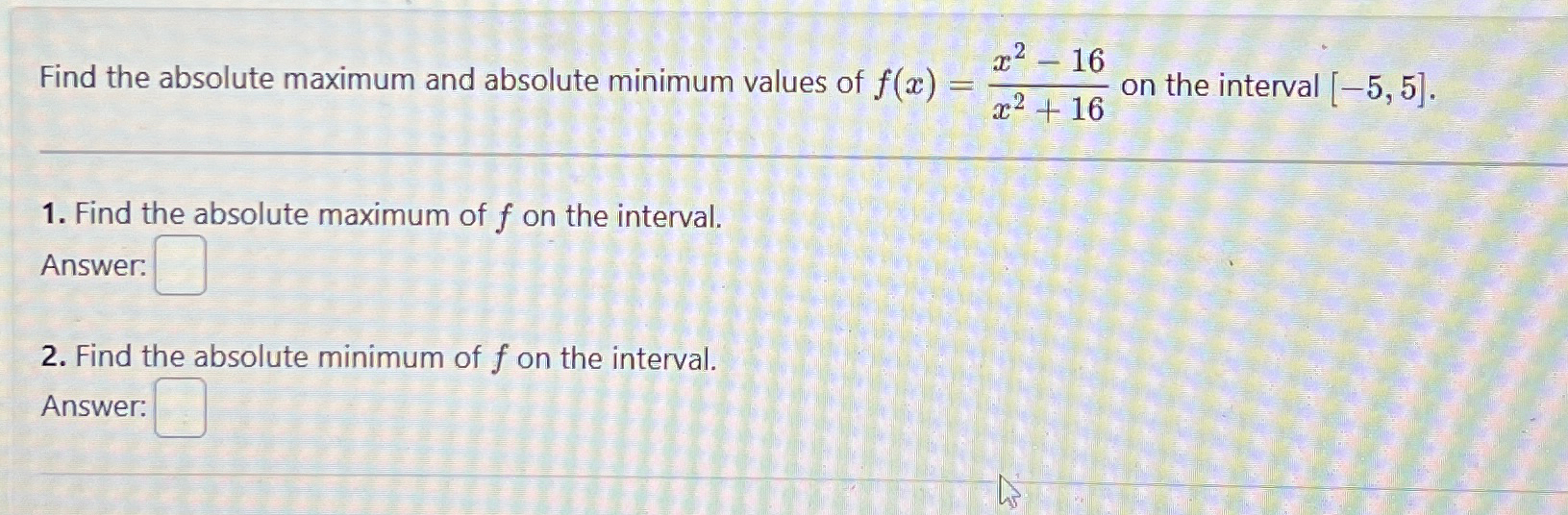 Solved Find the absolute maximum and absolute minimum values | Chegg.com