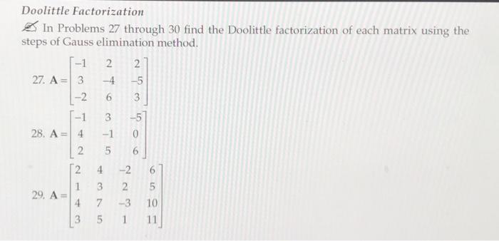 Solved Doolittle Factorization In Problems 27 through 30 | Chegg.com