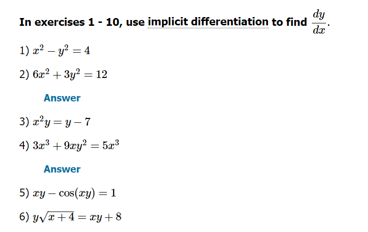 Solved In exercises 1-10, ﻿use implicit differentiation to | Chegg.com