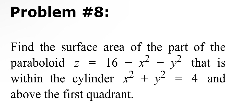 Solved Problem #8:Find the surface area of the part of the | Chegg.com