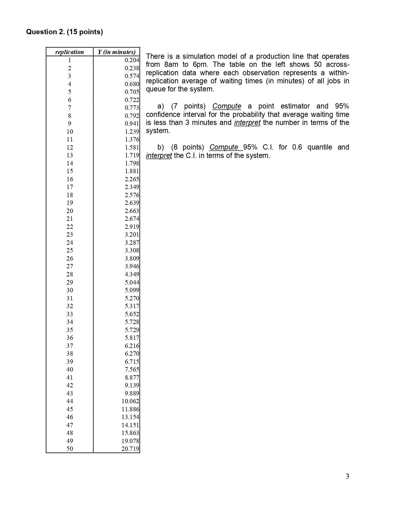 Solved Question 2. (15 ﻿points)There is a simulation model | Chegg.com