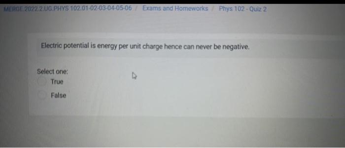 Solved Electric potential is energy per unit charge hence | Chegg.com