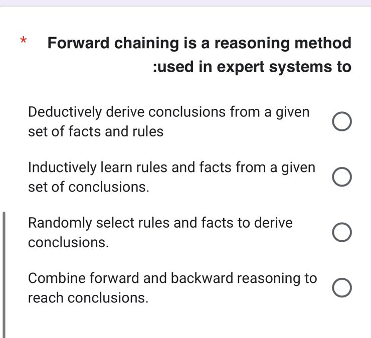 Solved Forward chaining is a reasoning method :used in | Chegg.com