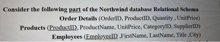 Solved 9 Consider the following part of the Northwind | Chegg.com