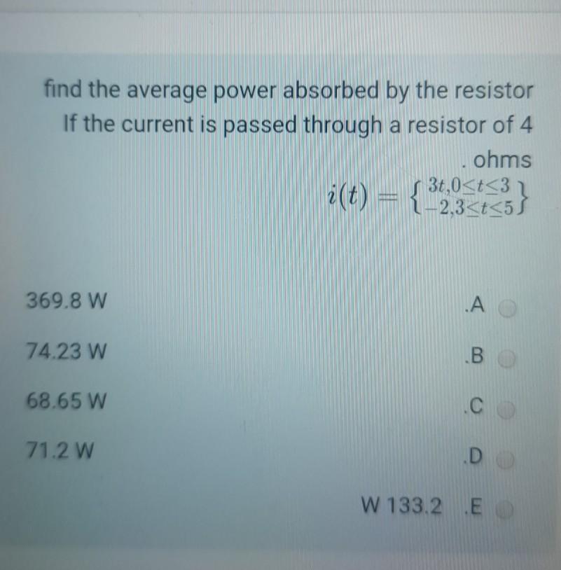 Solved find the average power absorbed by the resistor If | Chegg.com