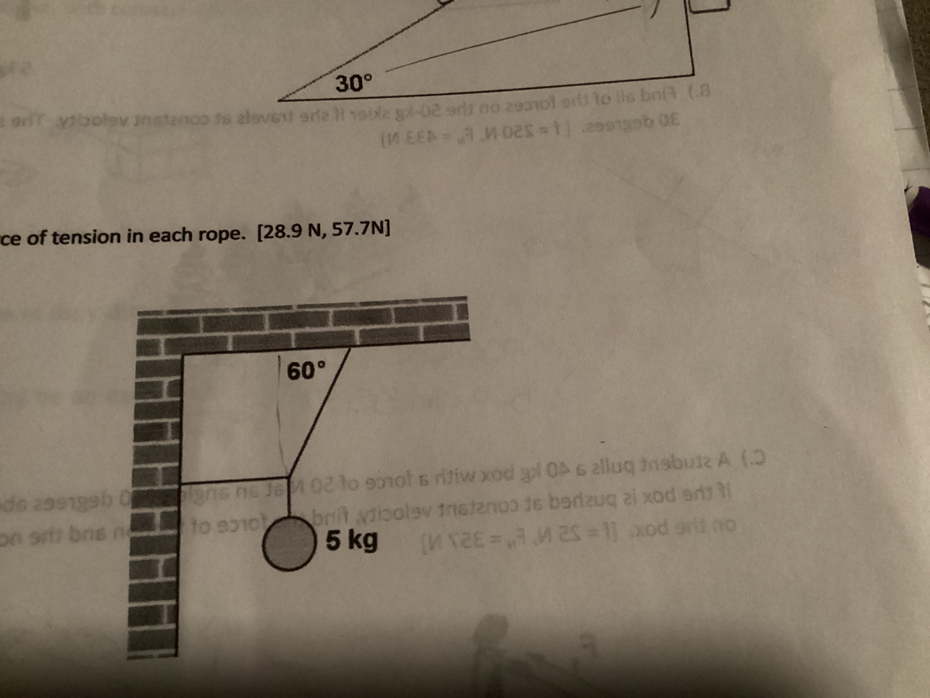 Solved find the force of tension in each rope. [28.9 | Chegg.com