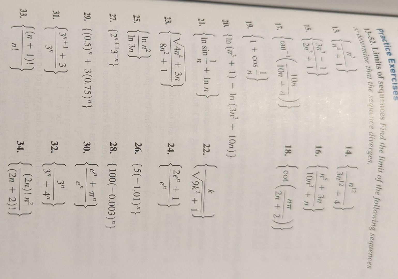 Solved practice Exercises 13-52. Limits of sequences Find | Chegg.com