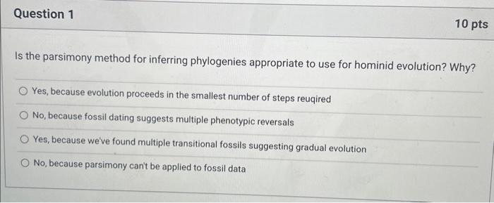 Solved Is the parsimony method for inferring phylogenies | Chegg.com