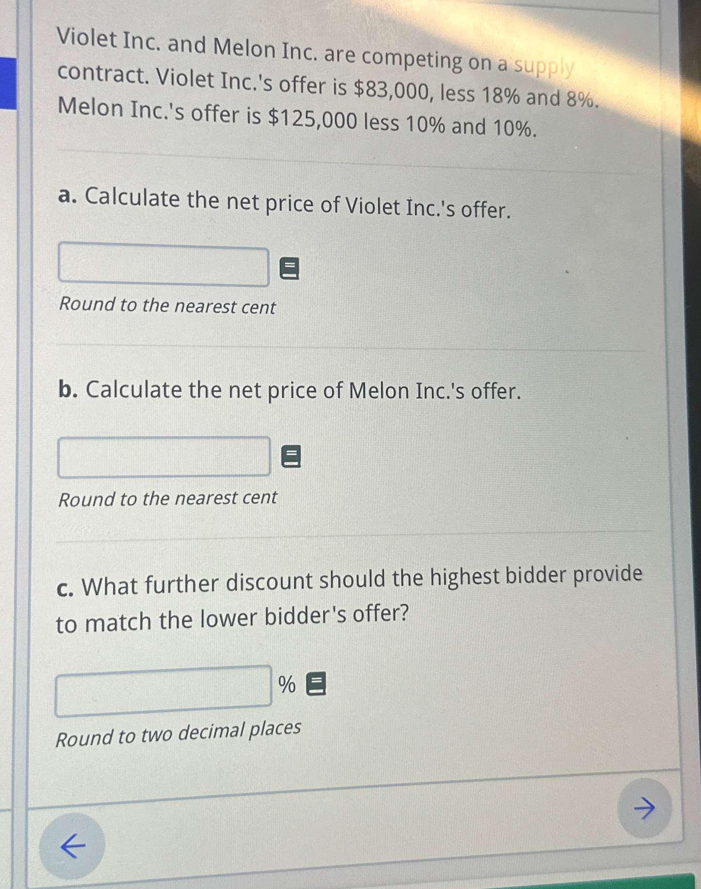 Solved Violet Inc. and Melon Inc. are competing on a supply | Chegg.com
