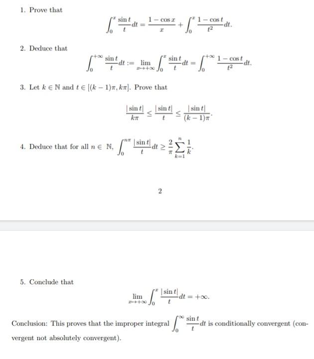 Solved 1. Prove that sint COS *** +/- 1-cost 12 dt. 2. | Chegg.com