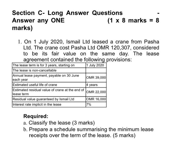 Solved Section C- Long Answer Questions Answer any ONE (1 x | Chegg.com