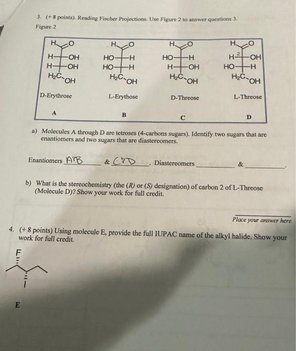 Solved 3. (+8 points). Reading Fischer Projections. Use | Chegg.com