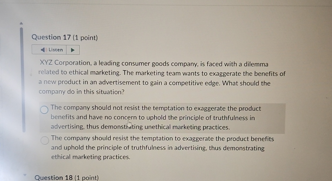 Solved Question 17 (1 ﻿point)ListenXYZ Corporation, a | Chegg.com