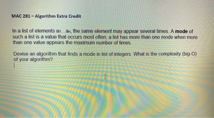 Solved MAC 281 - Algorithm Extra Credit In a list of | Chegg.com