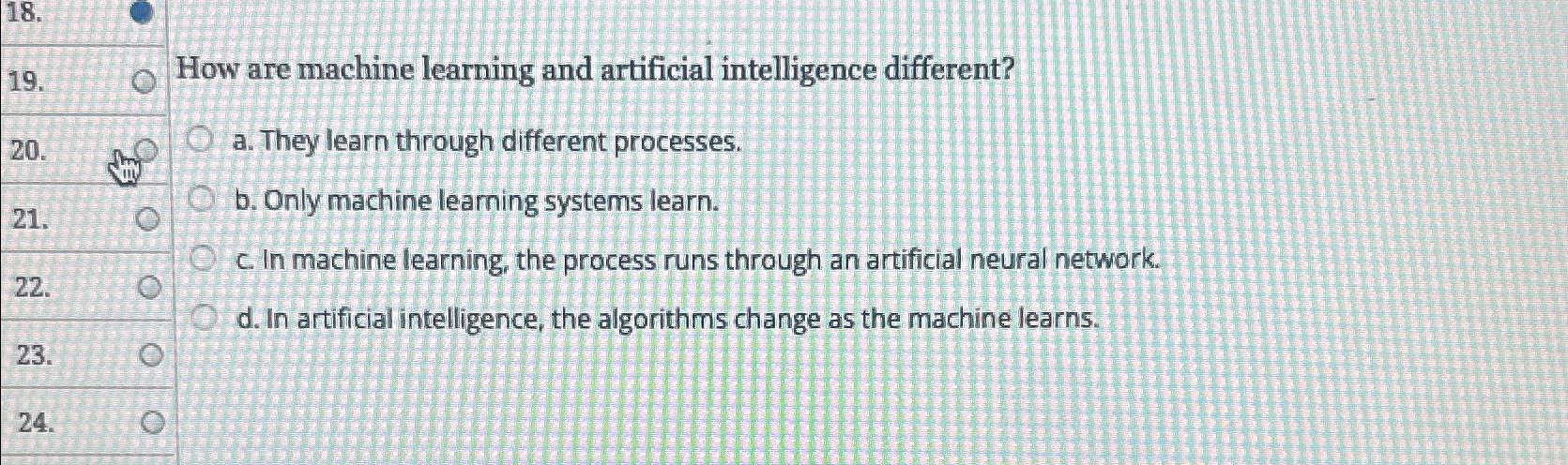 Solved How are machine learning and artificial intelligence | Chegg.com
