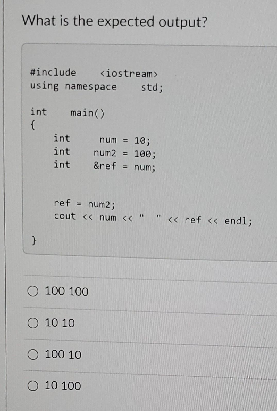 Solved What is the expected output? 100100 1010 10010 | Chegg.com