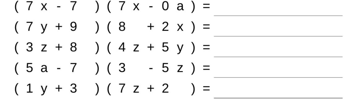 Solved (7x-7)(7x-0a)=(7y+9)(8+2x)=(3z+8)(4z+5y)=(5a-7)(3-5z) | Chegg.com