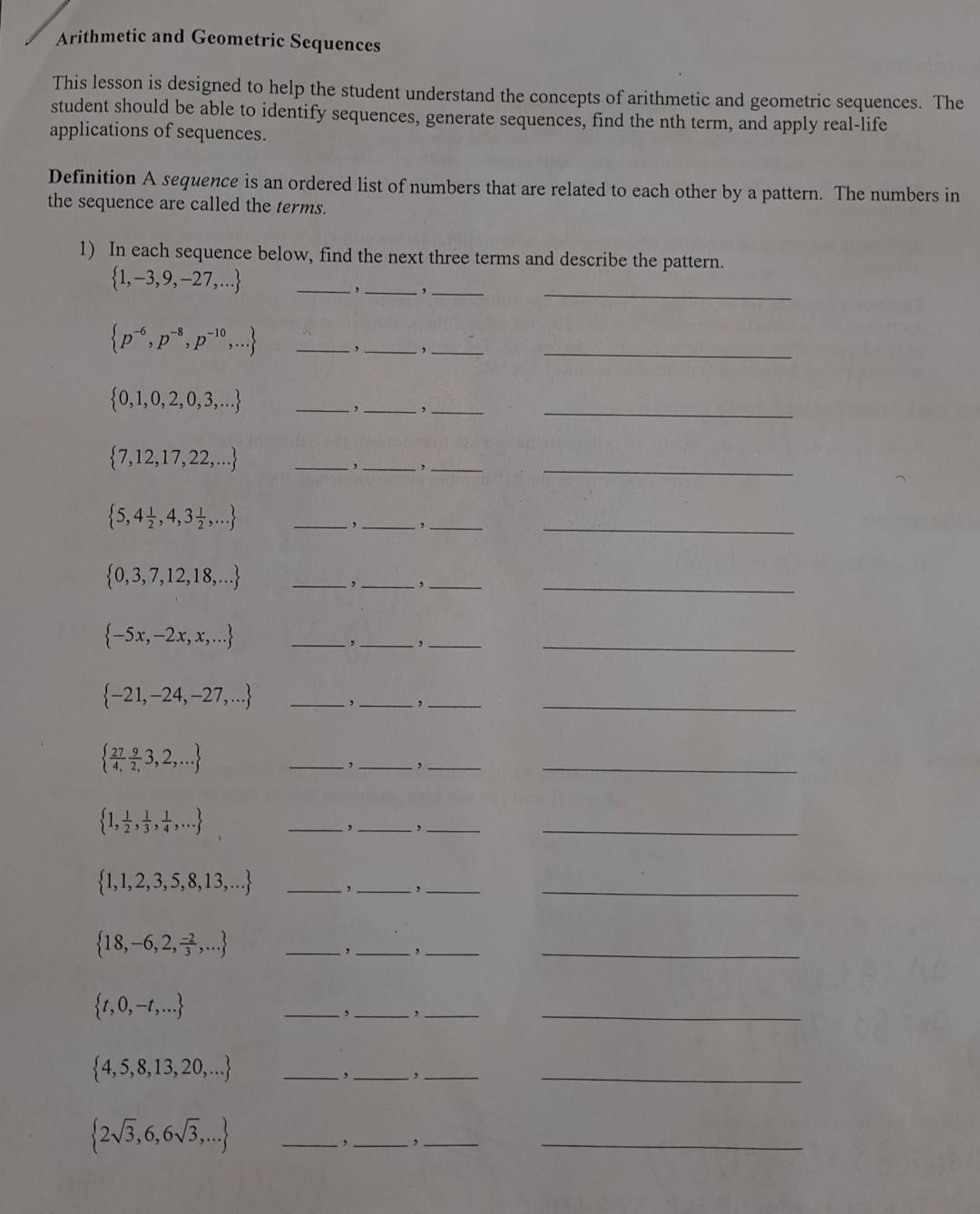 Solved Arithmetic and Geometric Sequences This lesson is | Chegg.com