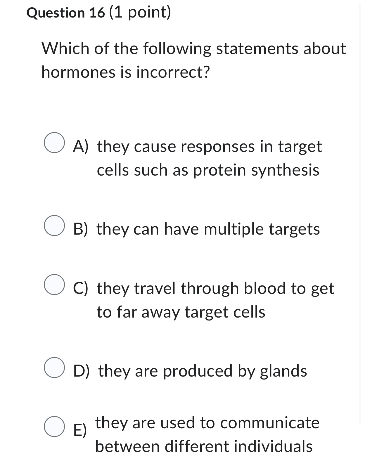 Solved Question 16 (1 ﻿point)Which of the following | Chegg.com