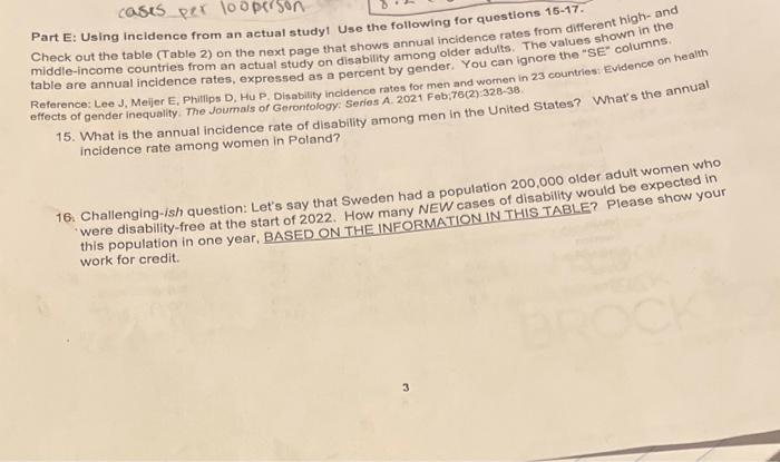 Solved Part E: Using incidence from an actual studyl Use the | Chegg.com
