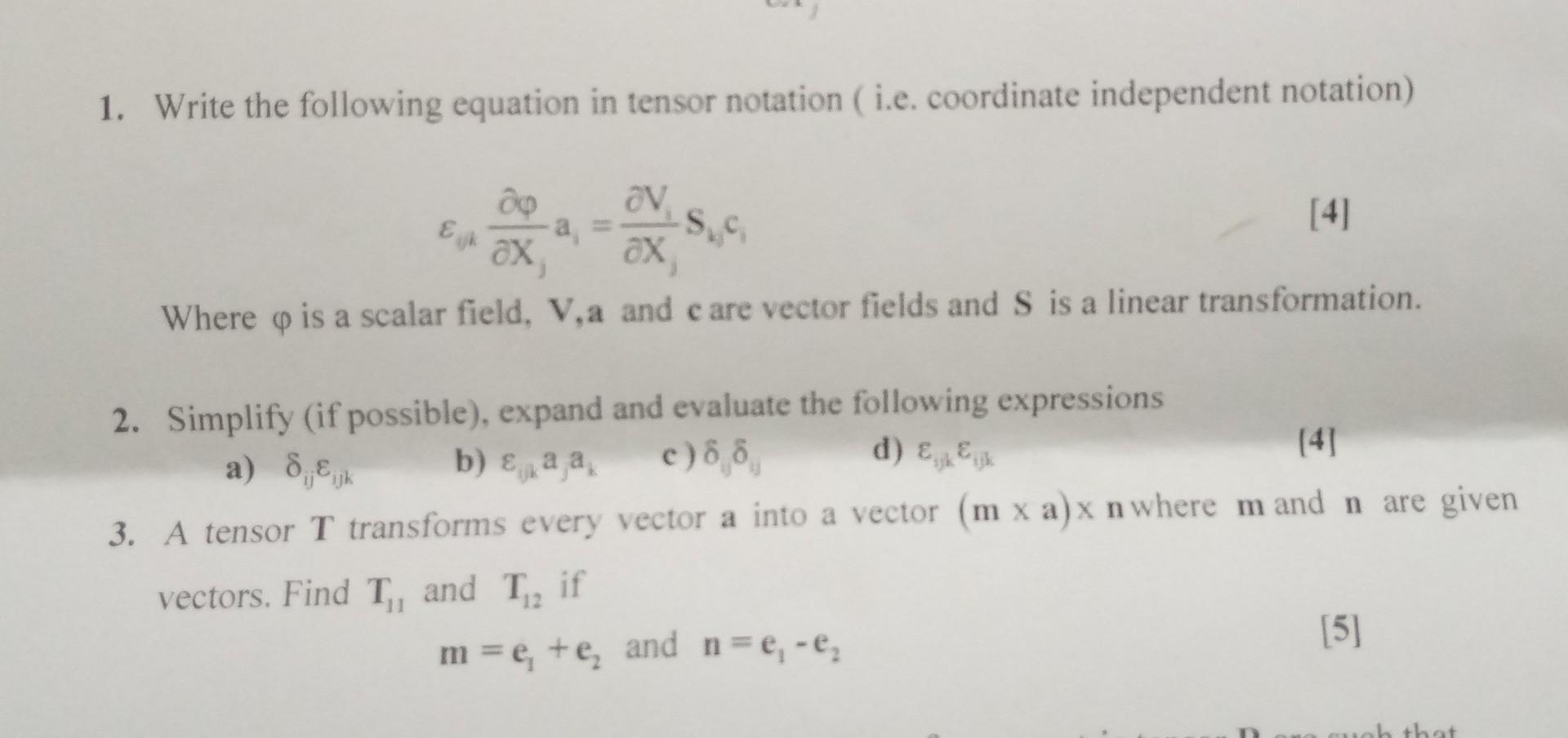 Solved 1. Write the following equation in tensor notation | Chegg.com