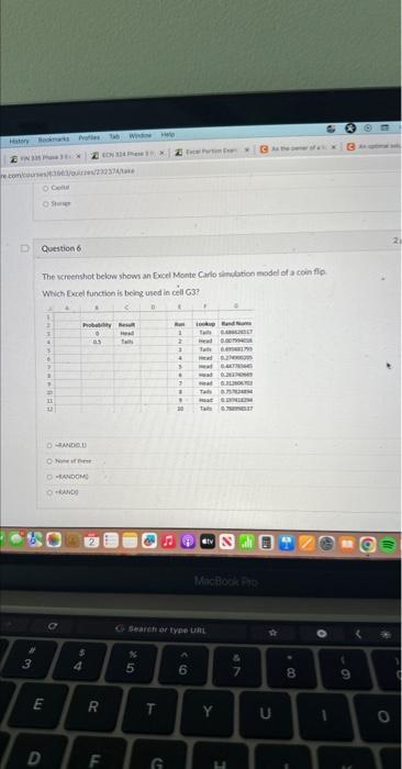 The wereenshot below shows an Excel Monte Carlo | Chegg.com