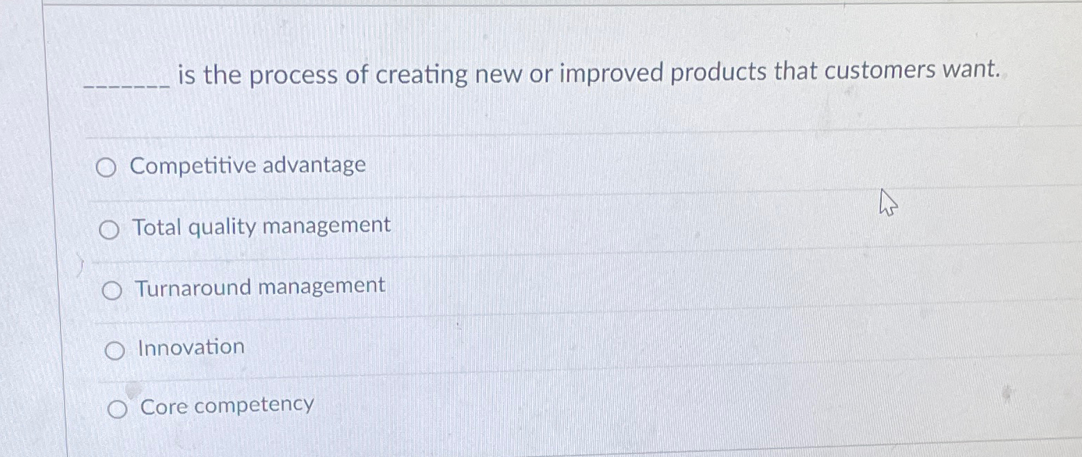 Solved is the process of creating new or improved products | Chegg.com