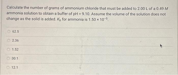 Solved Calculate the number of grams of ammonium chloride | Chegg.com