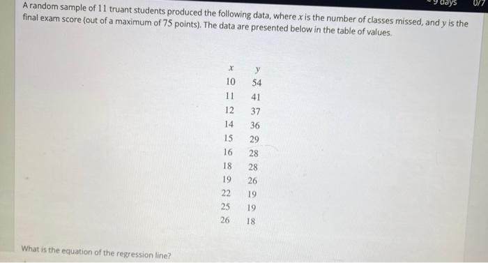Solved A random sample of 11 truant students produced the | Chegg.com