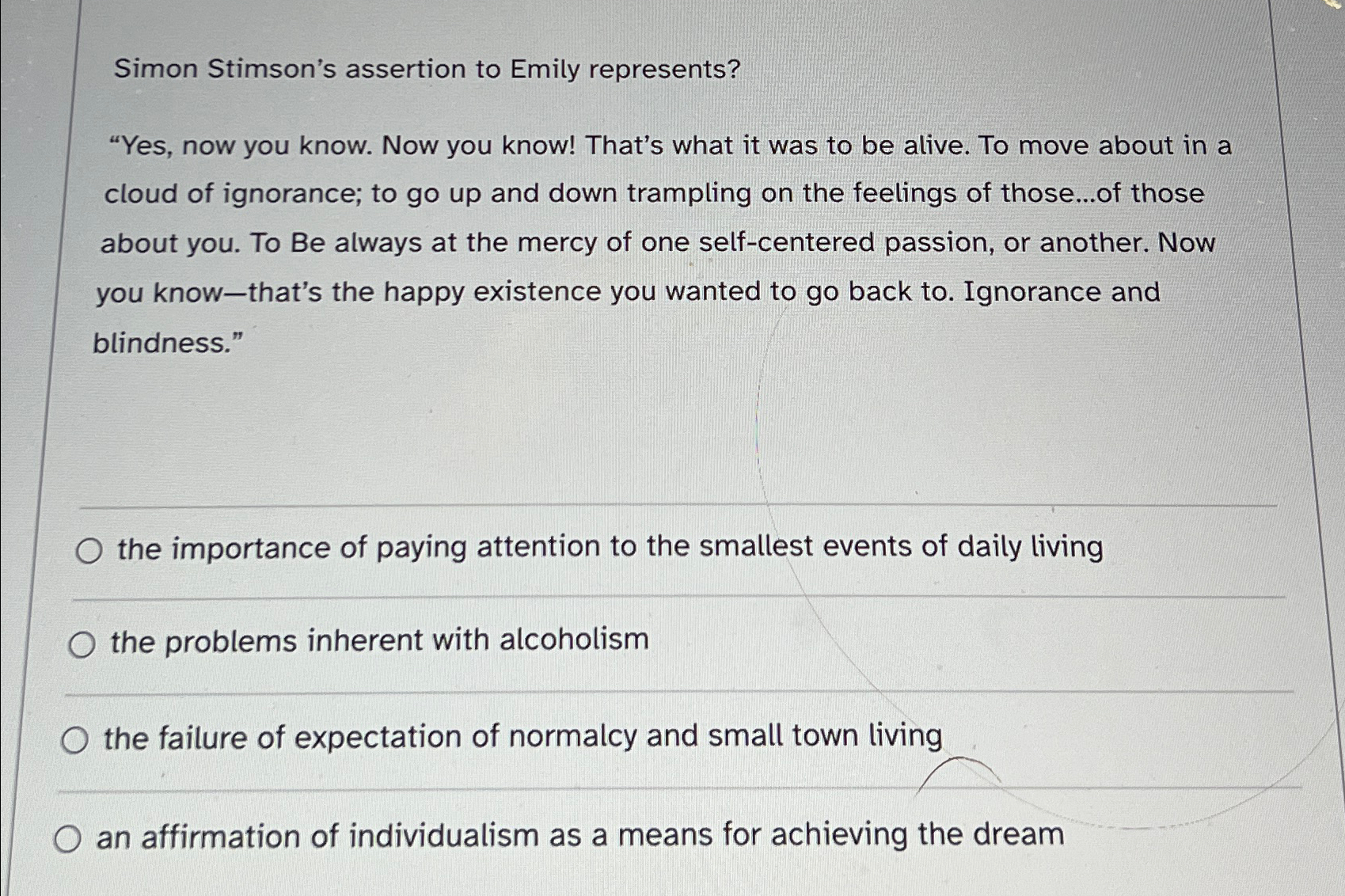 Solved Simon Stimson's assertion to Emily represents?"Yes, | Chegg.com