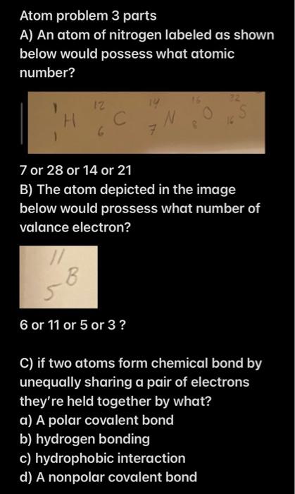 Solved Atom problem 3 parts A) An atom of nitrogen labeled | Chegg.com