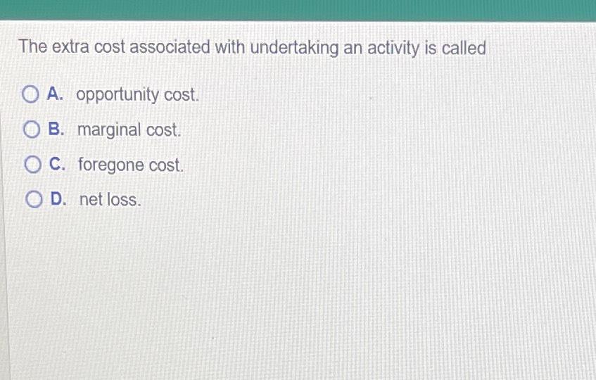 Solved The extra cost associated with undertaking an | Chegg.com