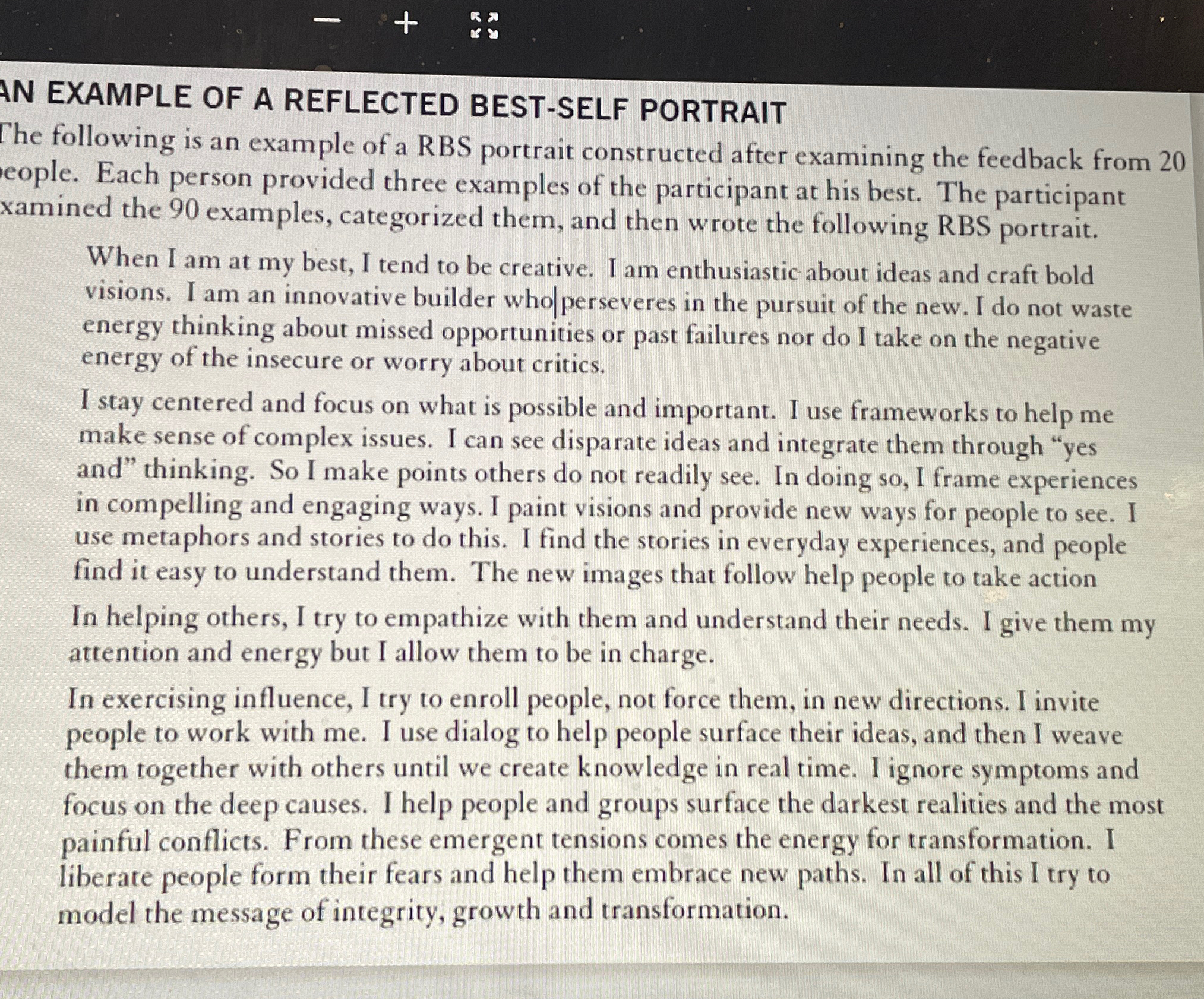 Solved EXAMPLE OF A REFLECTED BEST-SELF PORTRAITThe | Chegg.com