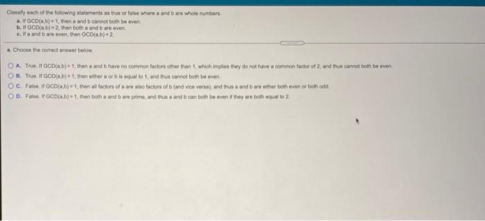 Solved Classily each of the following statements as true or | Chegg.com